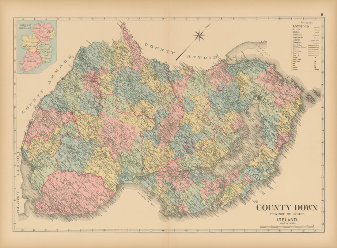 1901 Map of County Down; Reproduction - New England Map Company