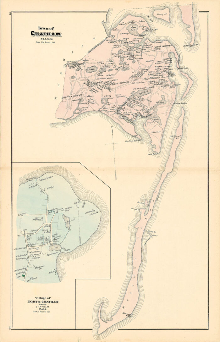 Town of Chatham, Massachusetts Antique Map Reproduction - New England ...